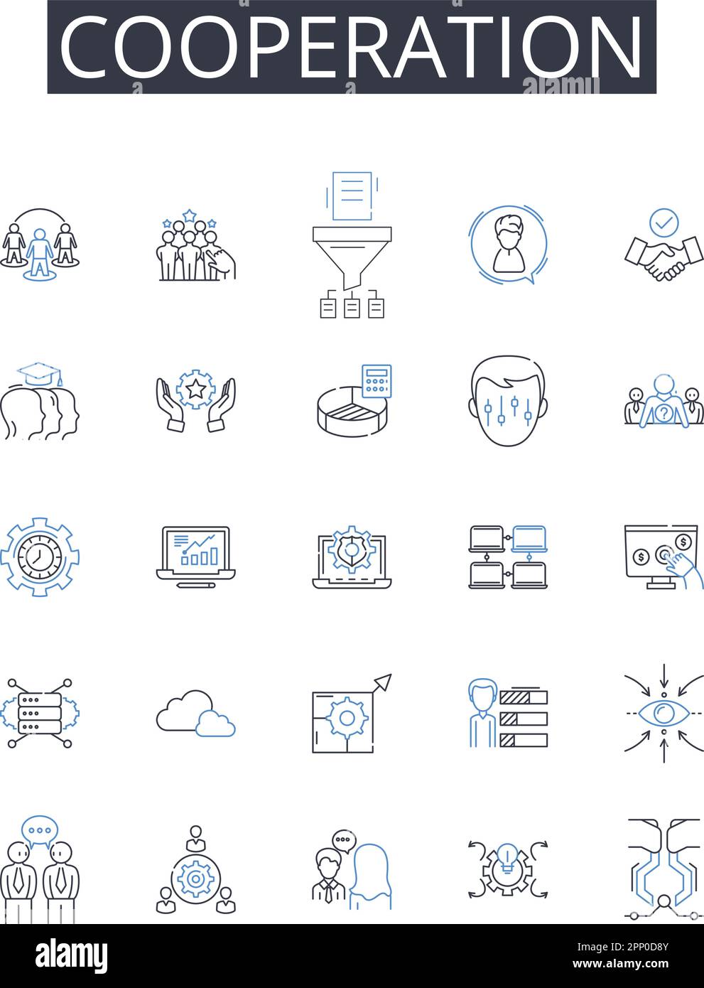 Cooperation Line Icons Collection Assistance Collaboration
