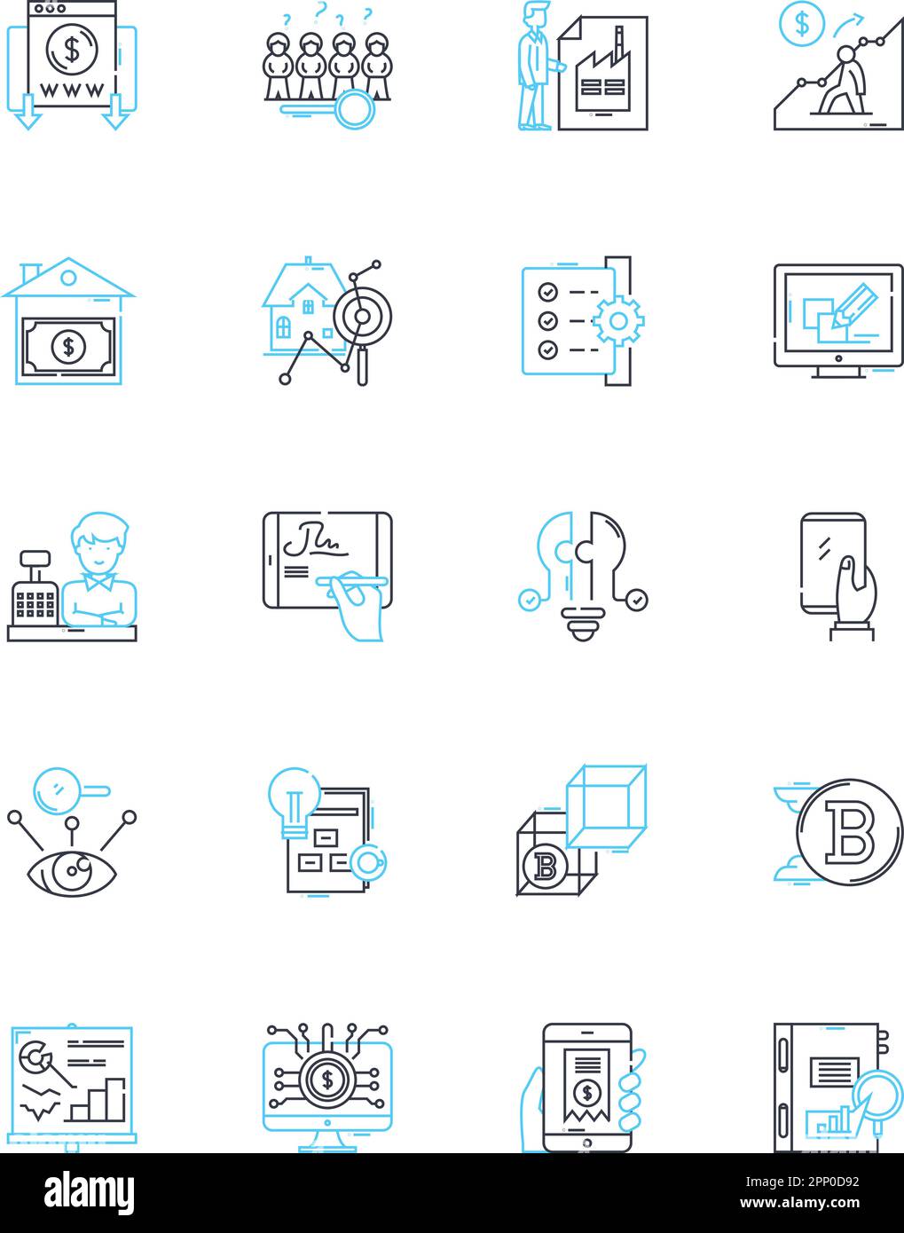 Investment planning linear icons set. Portfolio, Diversification ...