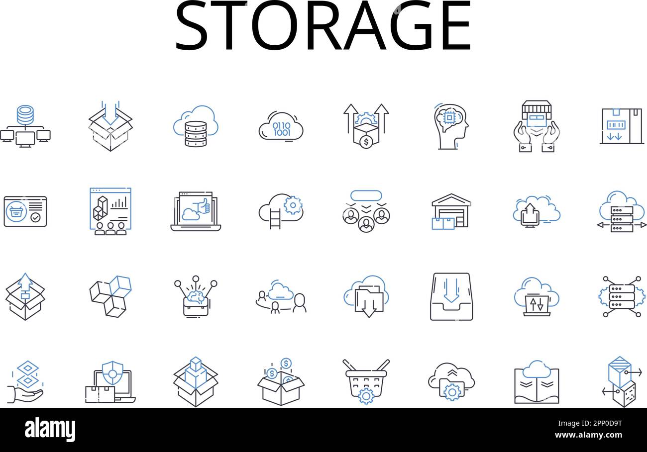 Storage line icons collection. Preservation, Safekeeping, Hoarding, Storing, Stockpiling ...