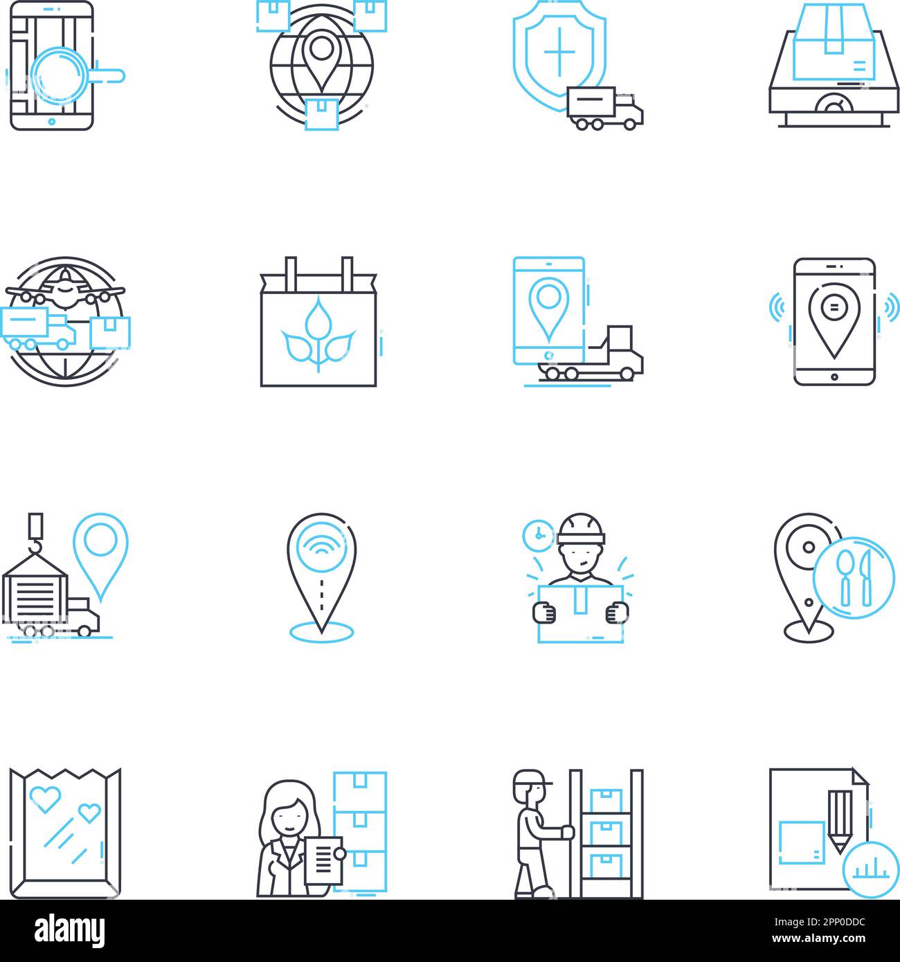 Shipment services linear icons set. Logistics, Delivery, Dispatch, Packaging, Transport ...