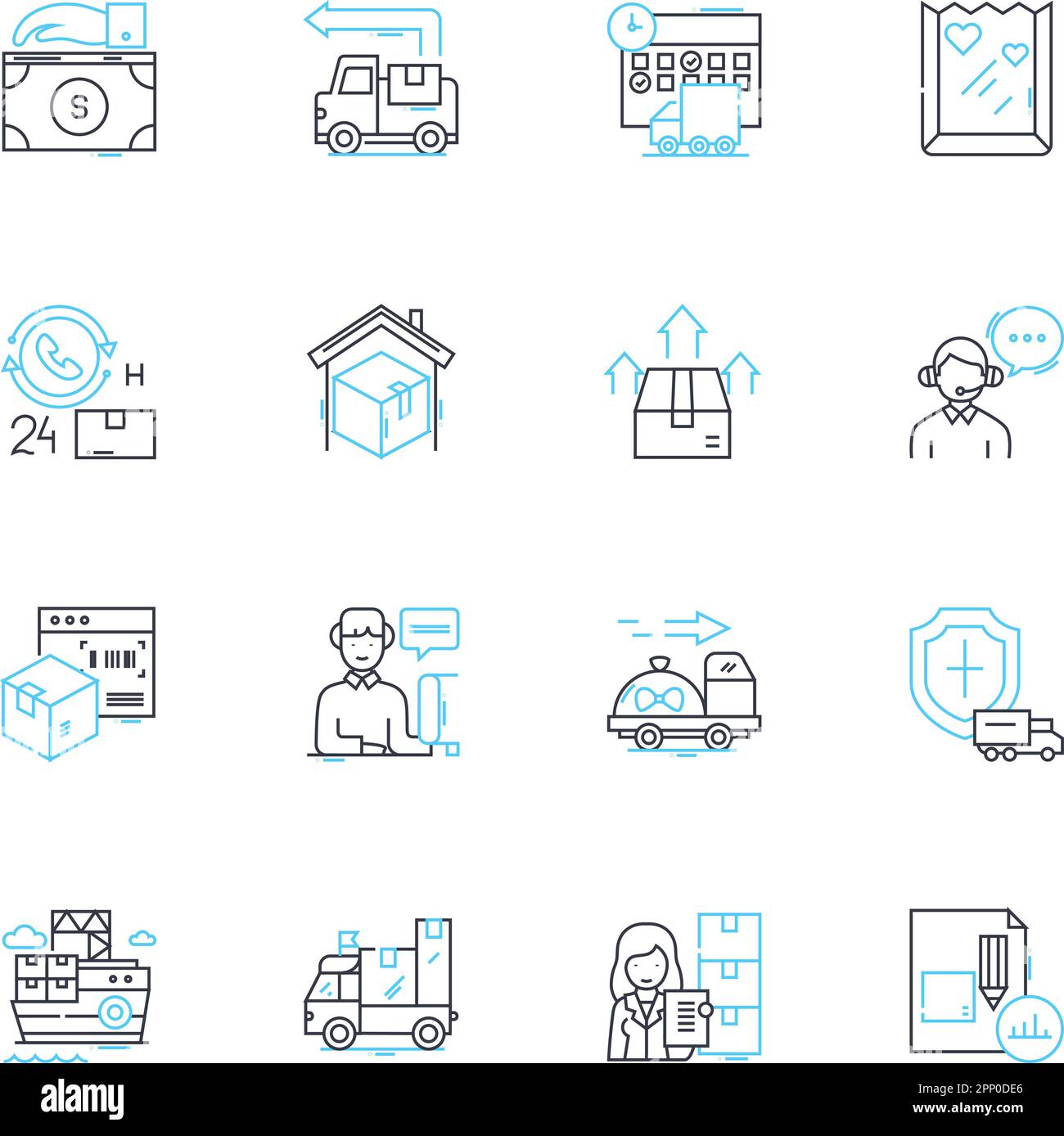 Transport services linear icons set. Carpooling, Commuting, Airport ...