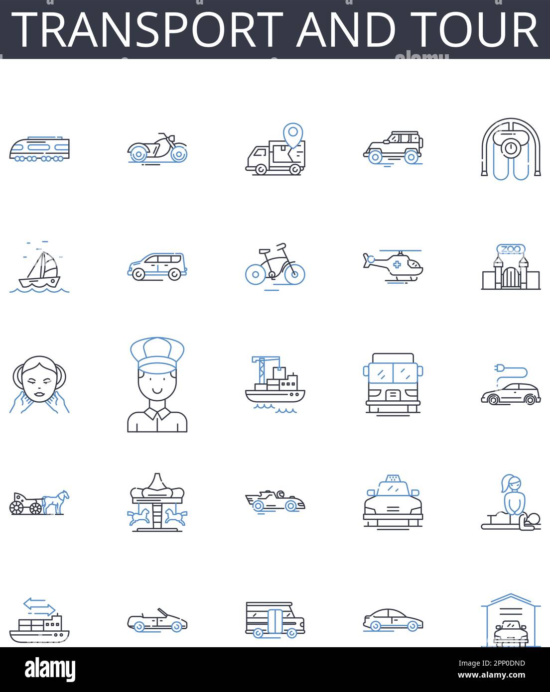 Transport and tour line icons collection. Commute, Travel, Journey ...