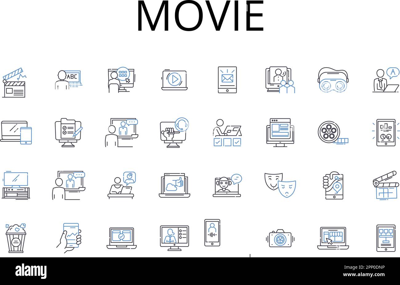 Movie line icons collection. Film, Motion picture, Flick, Screenplay ...