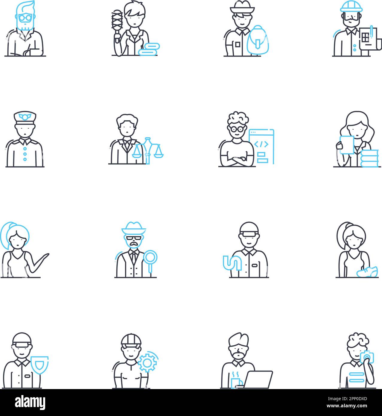 Employment linear icons set. Job, Career, Resume, Interview, Salary, Benefits, Workforce line ...