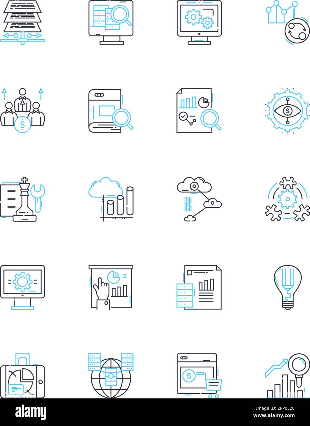 Revenue growth linear icons set. Expansion, Development, Profits ...