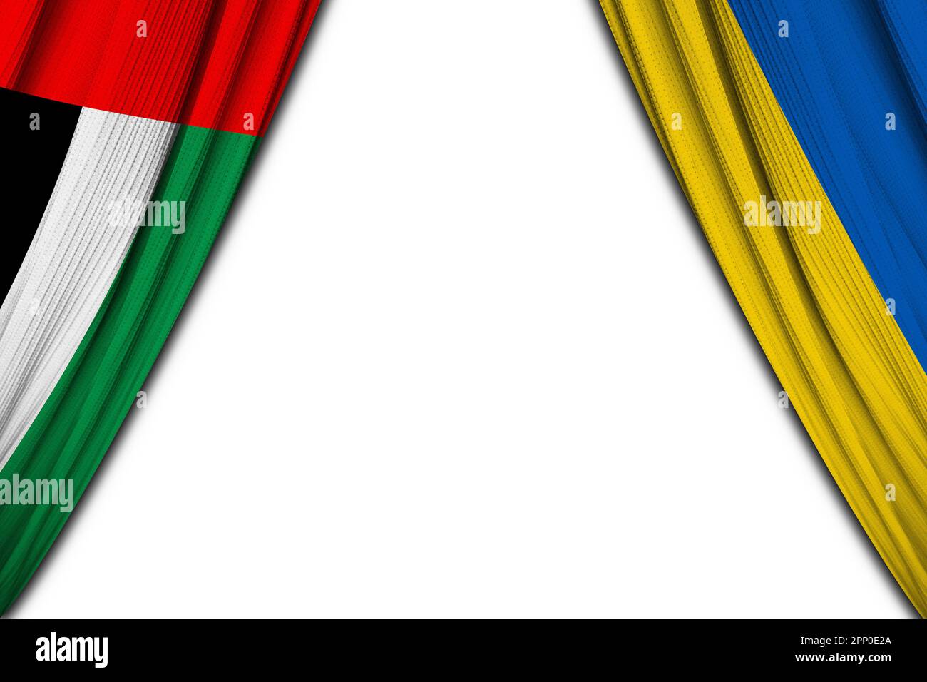 Flag of United Arab Emirates and Ukraine against white background. 3d ...