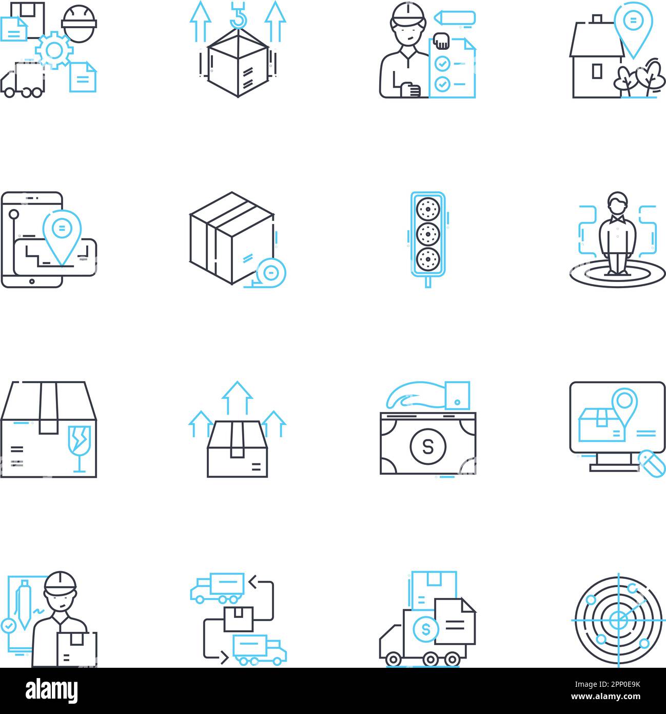 Shipping services linear icons set. Logistics, Freight, Transportation, Export, Import, Cargo ...