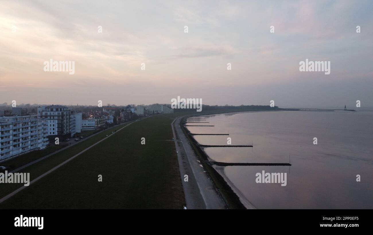 An aerial view of Cuxhaven beach at sunset in Cuxhaven, Germany Stock ...