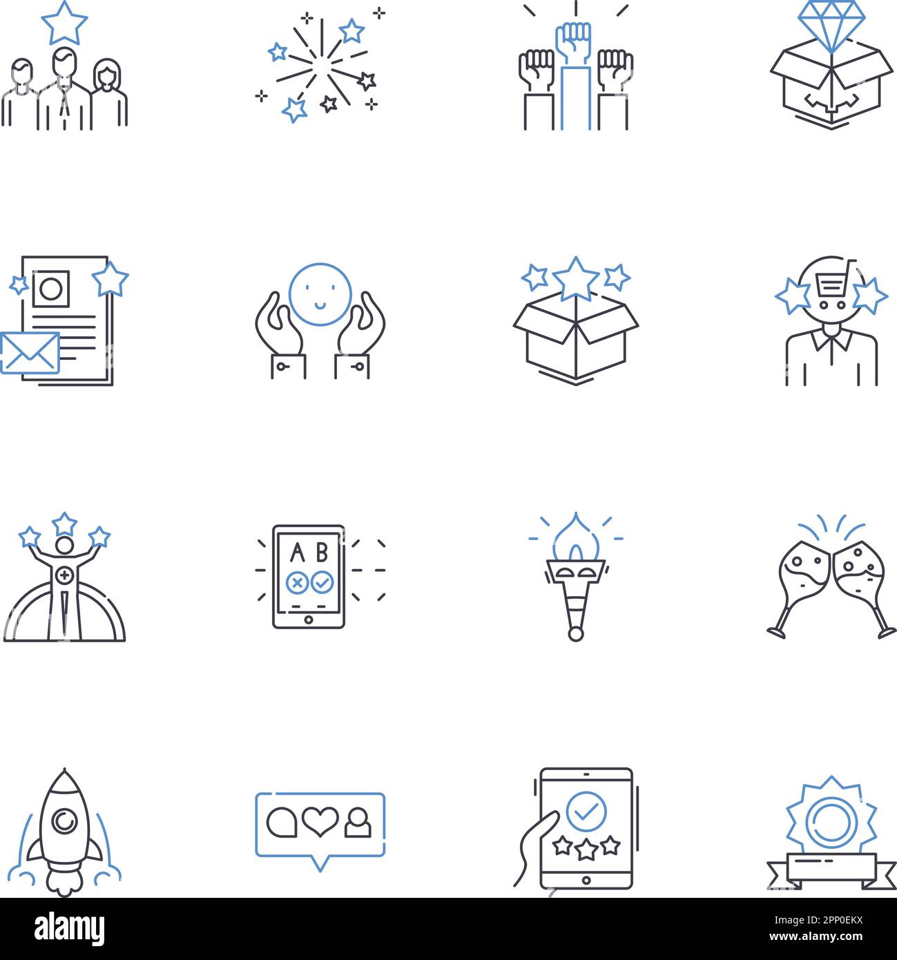 Stellar achievement line icons collection. Perseverance, Determination ...