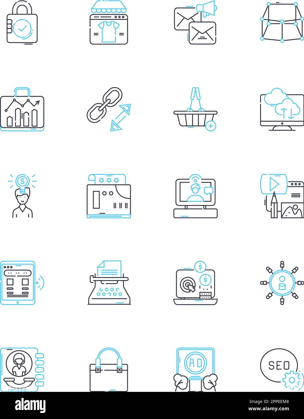 Technological Teamwork Linear Icons Set Collaboration Synergy Integration Coordination