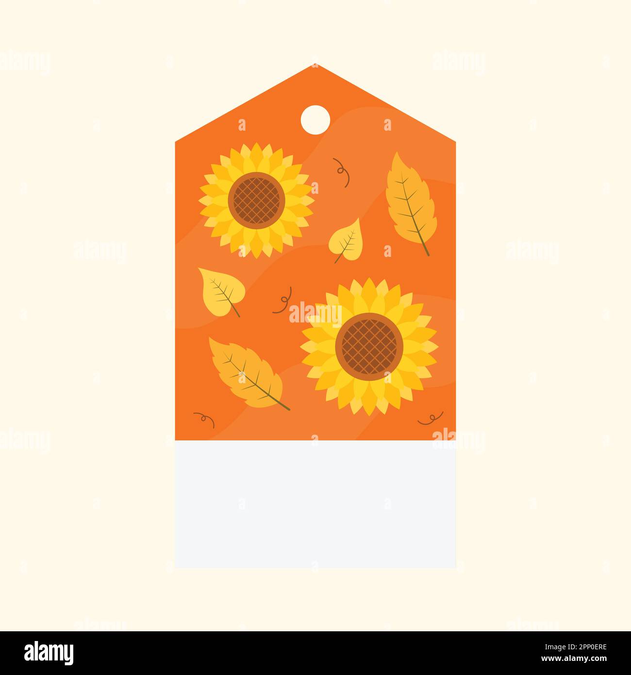 Sun Flowers With Leaves Decorate Orange Tag Or Label On Cosmic Latte ...