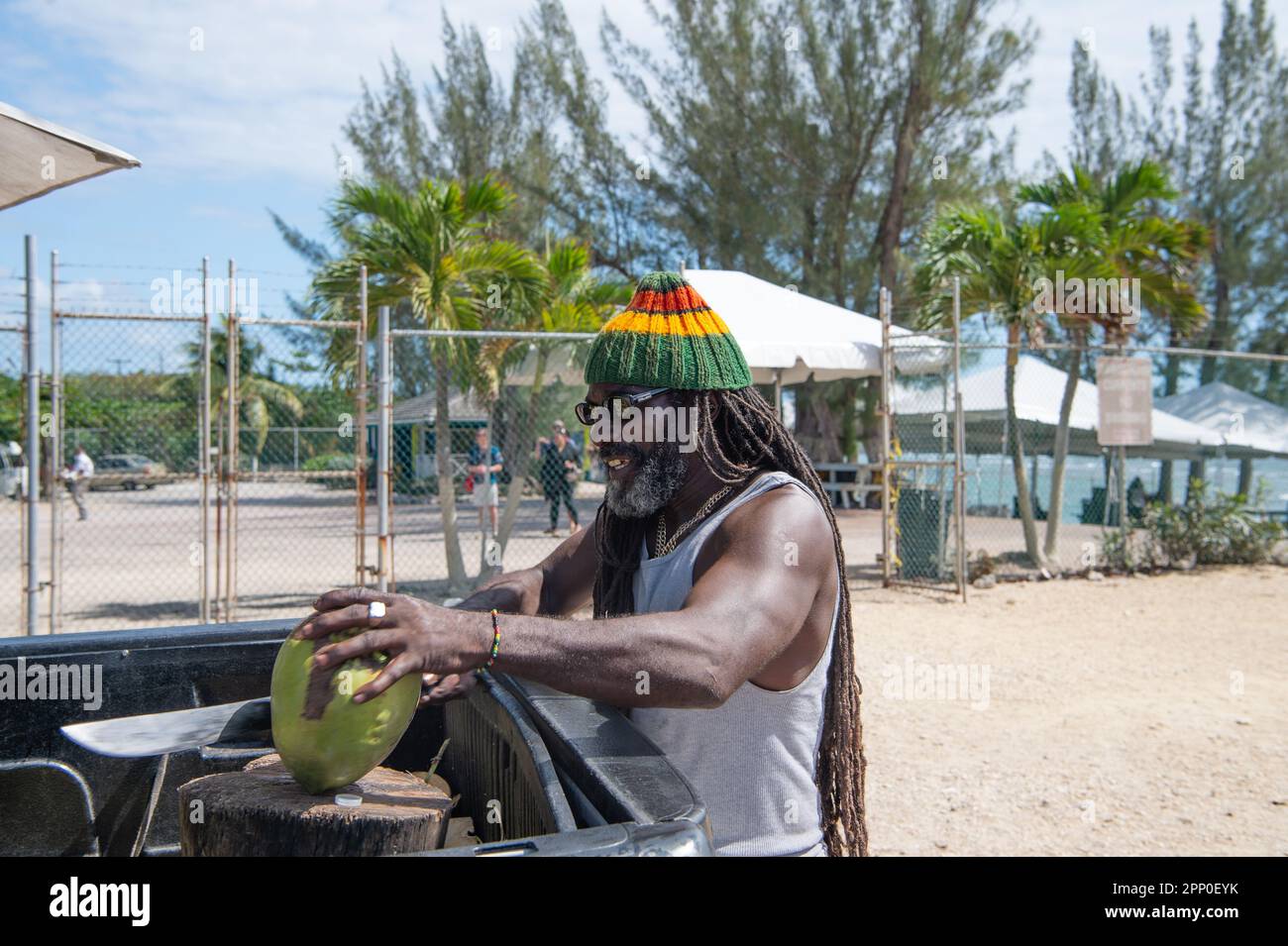 Costa Maya, Mexico - February 06, 2016: pitchman man with dreadlocks ...