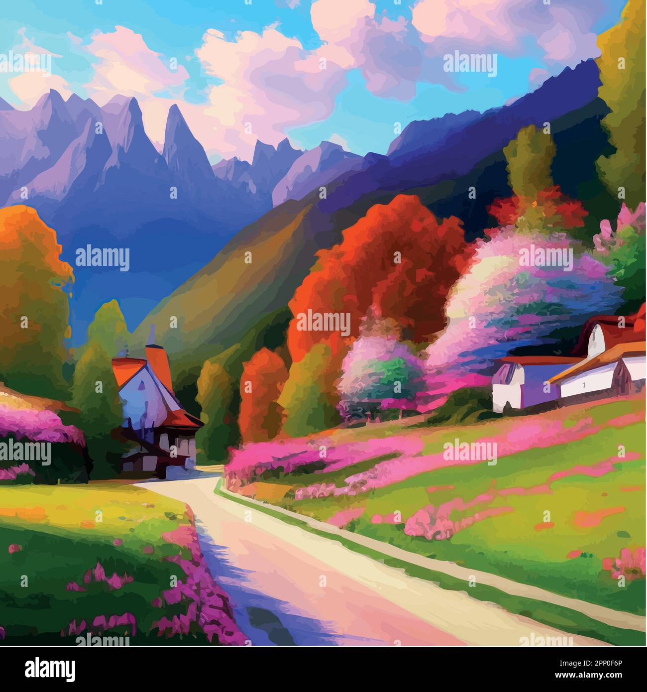 Rural house on top hill Stock Vector Images - Alamy