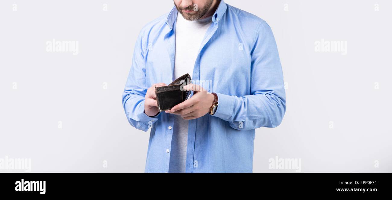cropped photo of poor man with wallet. poor man with wallet isolated on ...