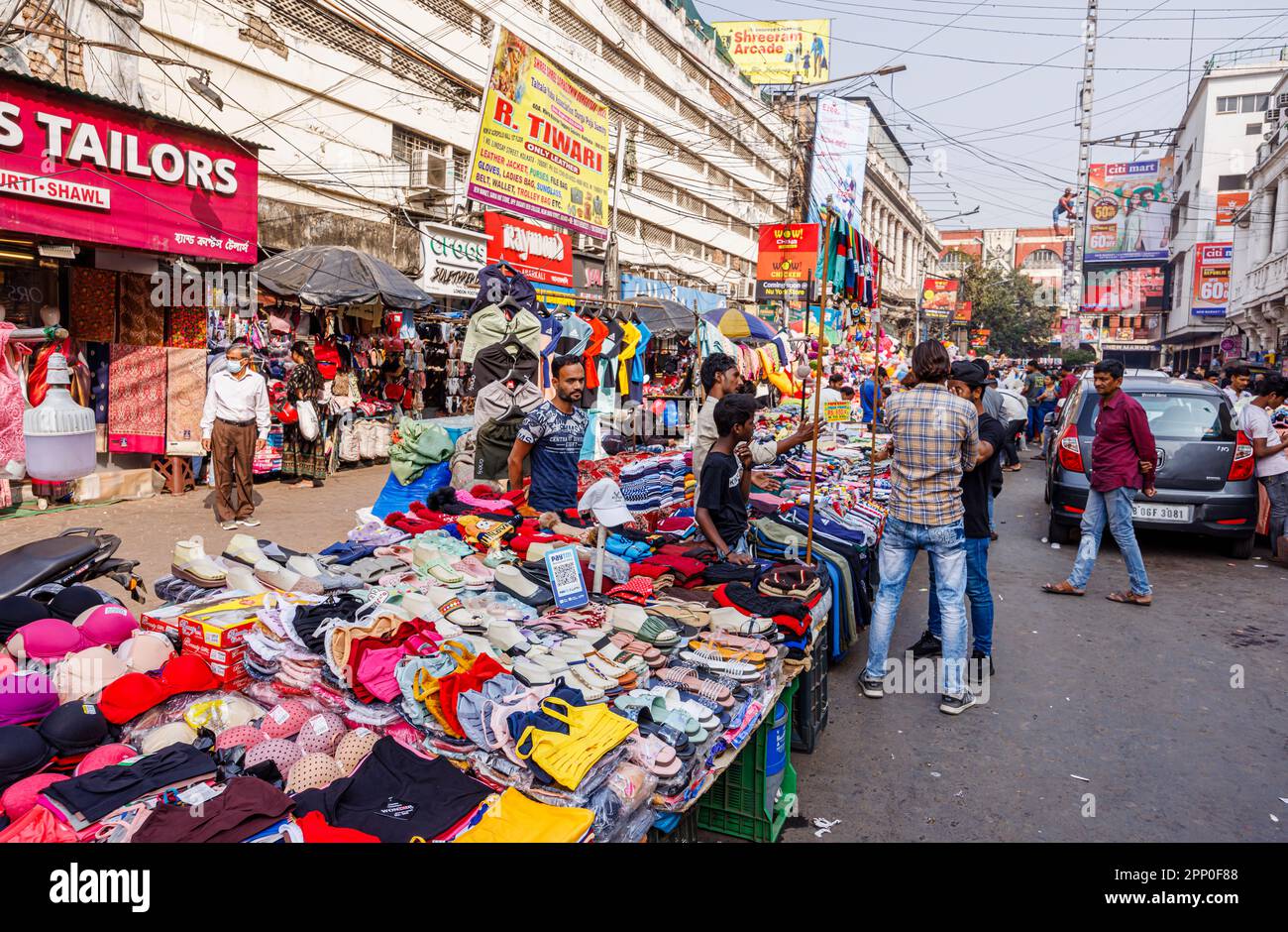 Stalls selling clothes and fabrics in the street in the New Market Area ...