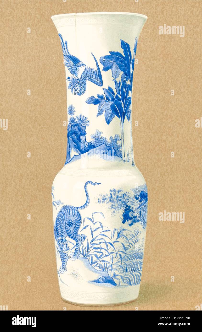 BLUE AND WHITE BEAKER-SHAPED VASE (Hua Ku), 17 inches high, of solid ...