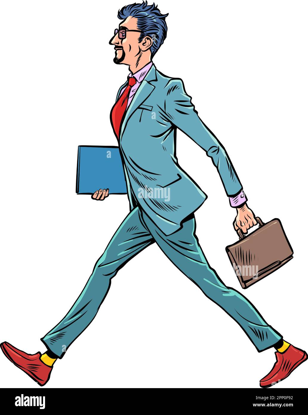 Morning work routine of an office worker. The businessman goes to work ...