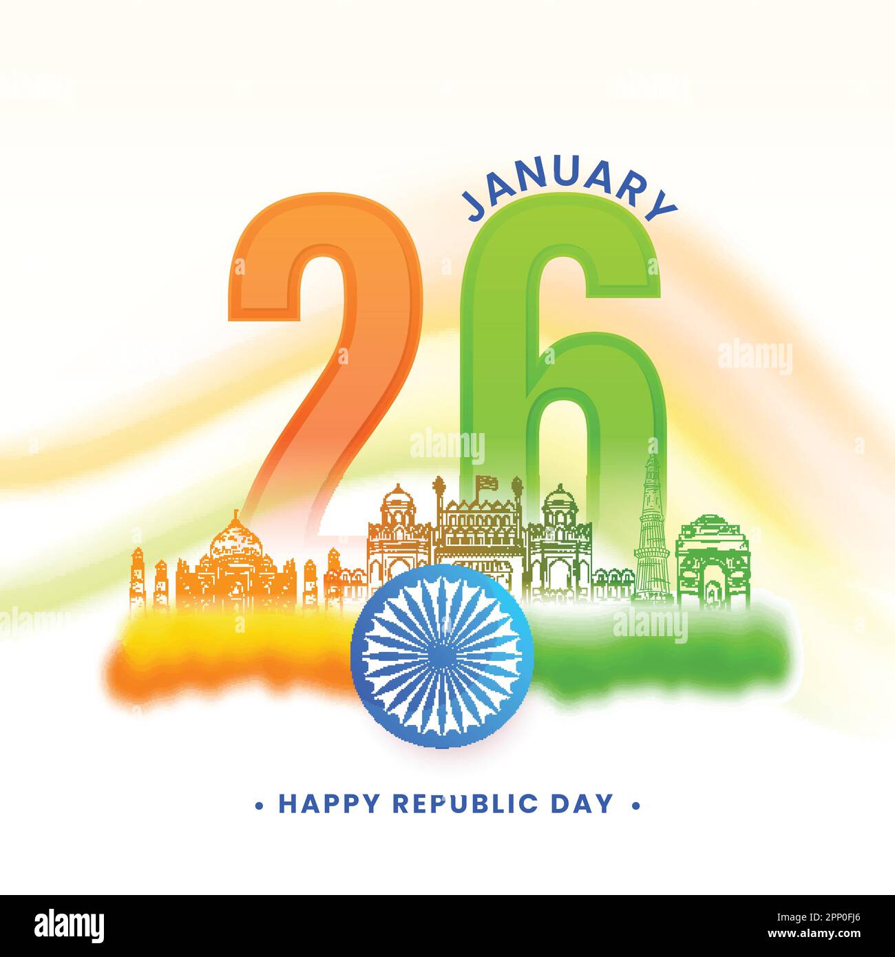 26th January Font With Sketching India Famous Monument On Blur Tricolor ...