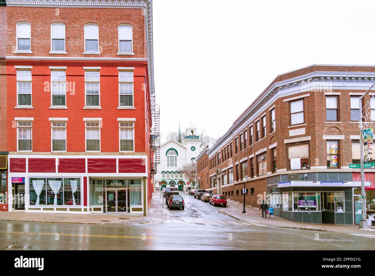 Bangor, ME - USA - January 10, 2016: Tview of the Main Street. example ...