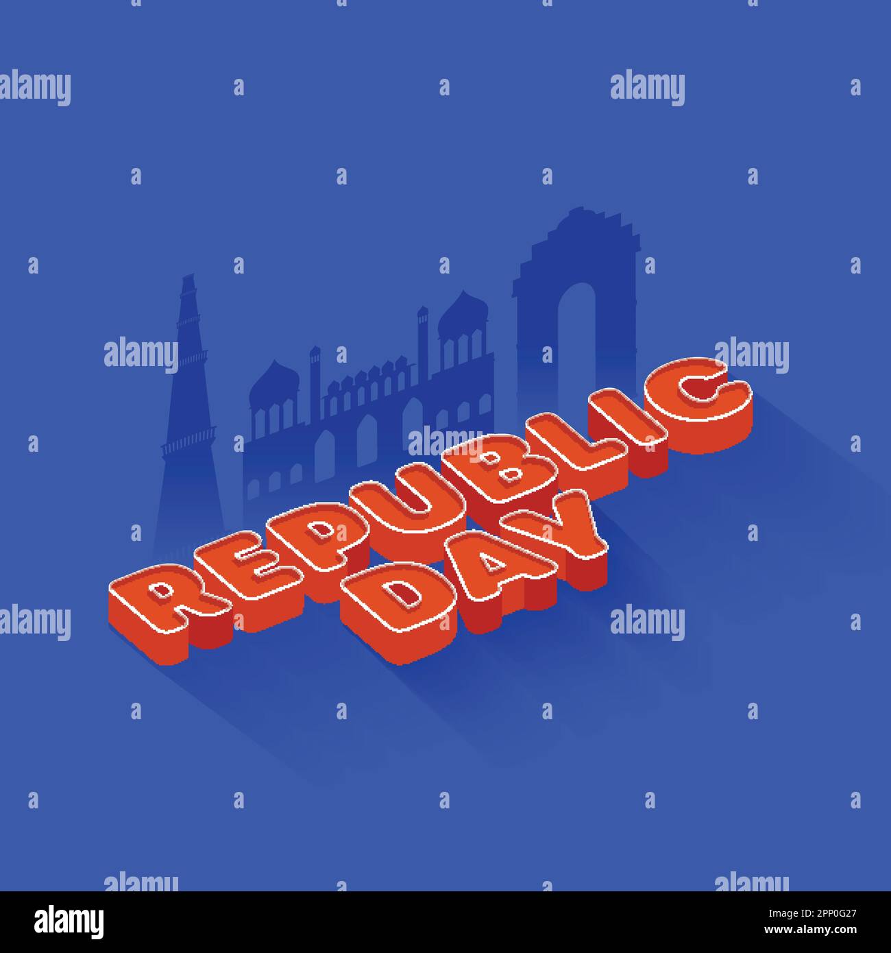 3D Red Republic Day Font With Silhouette India Famous Monument On Blue ...