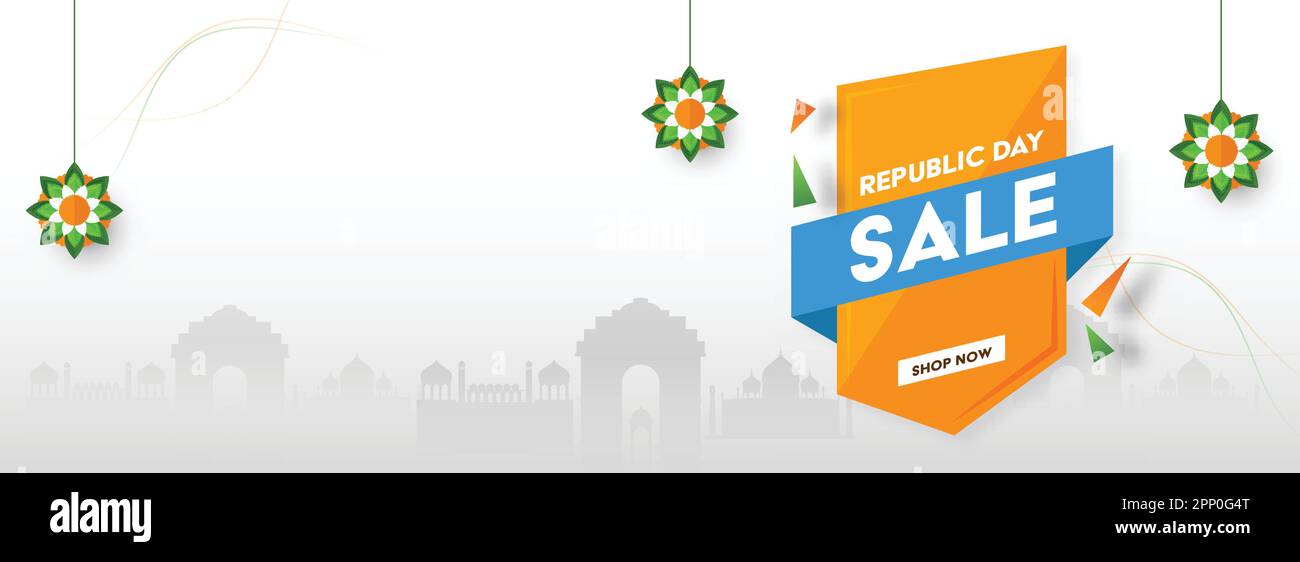 Republic Day Sale Banner Or Header Design With Tricolor Flowers Hang ...