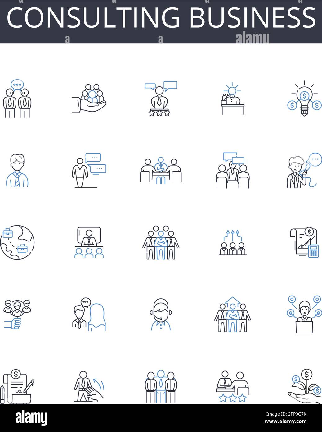Consulting Business Line Icons Collection Engagement Communication Cooperation Dialogue