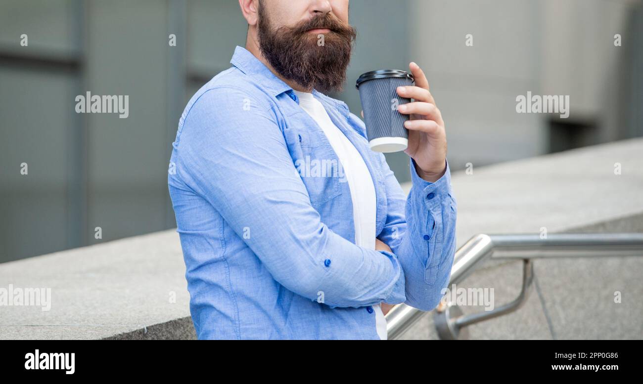 cropped photo of man with morning coffee. man with morning coffee ...