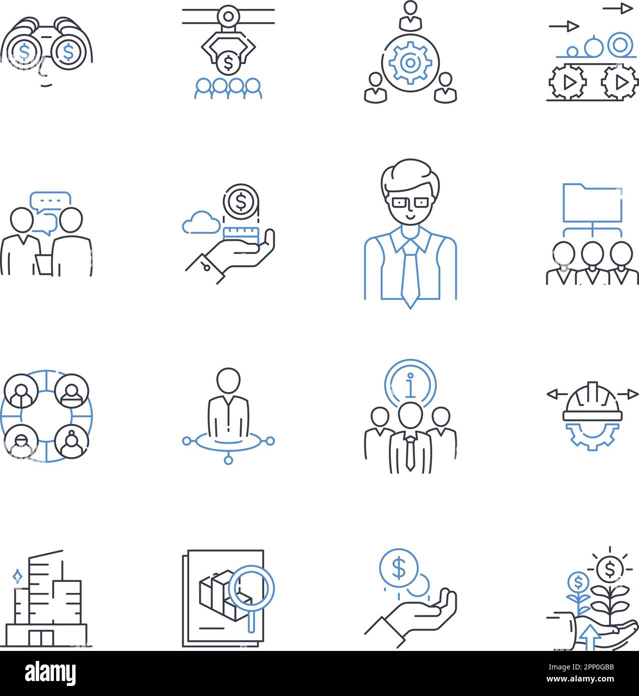 Workstation Processes Line Icons Collection Multitasking Scheduling Prioritization