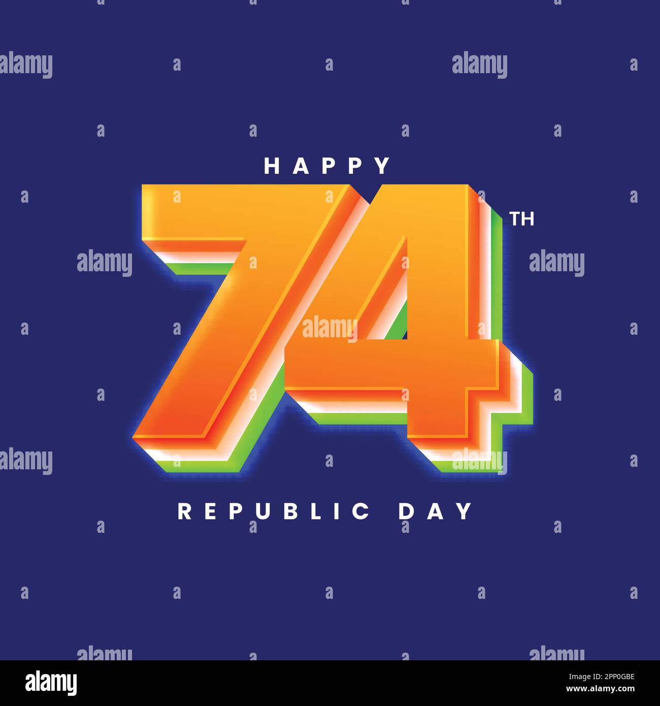 3D Tricolor 74th Number On Blue Background For Happy Republic Day Stock ...