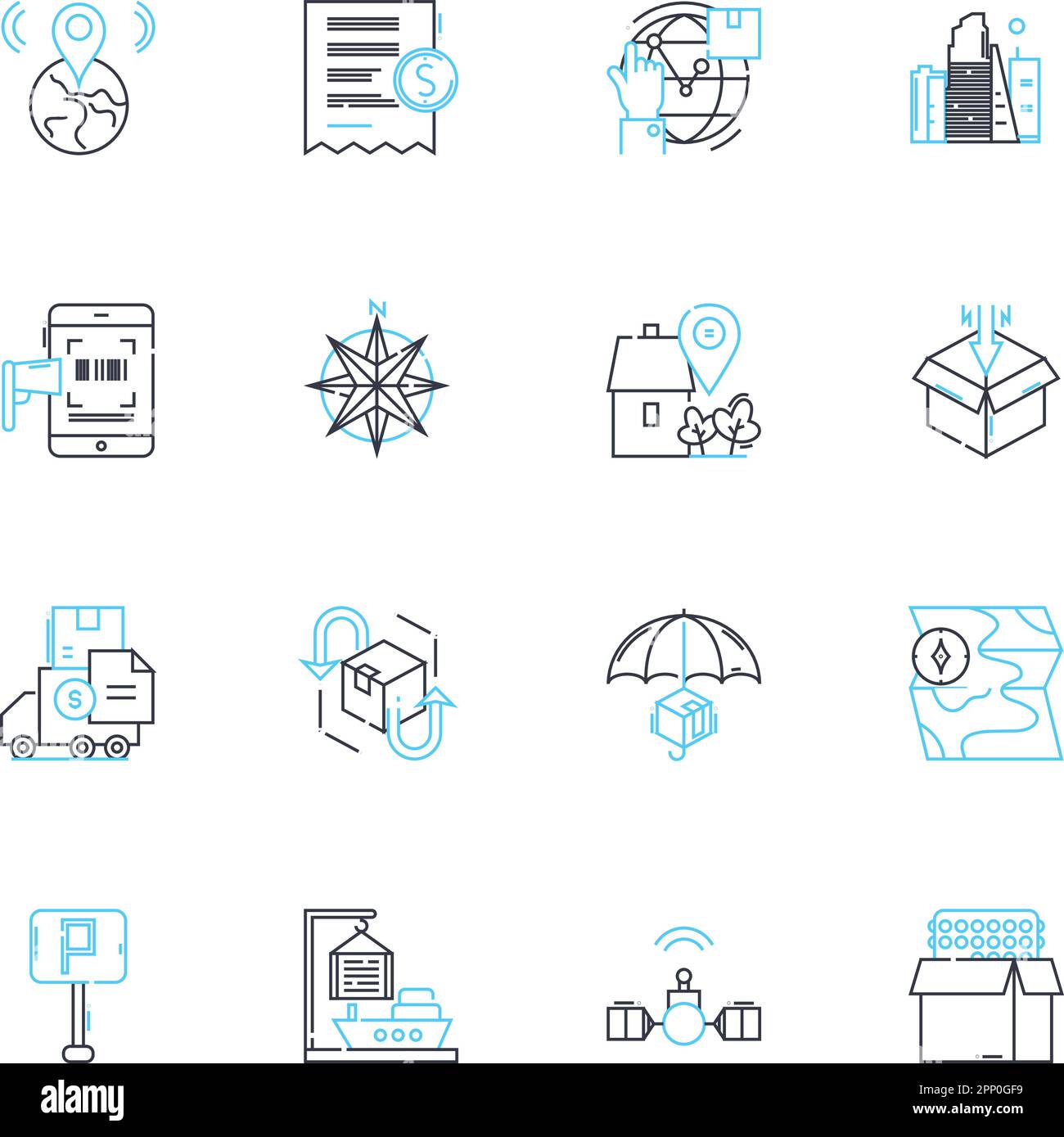 Logistics Movement linear icons set. Shipment, Transportation, Delivery, Cargo, Warehousing ...