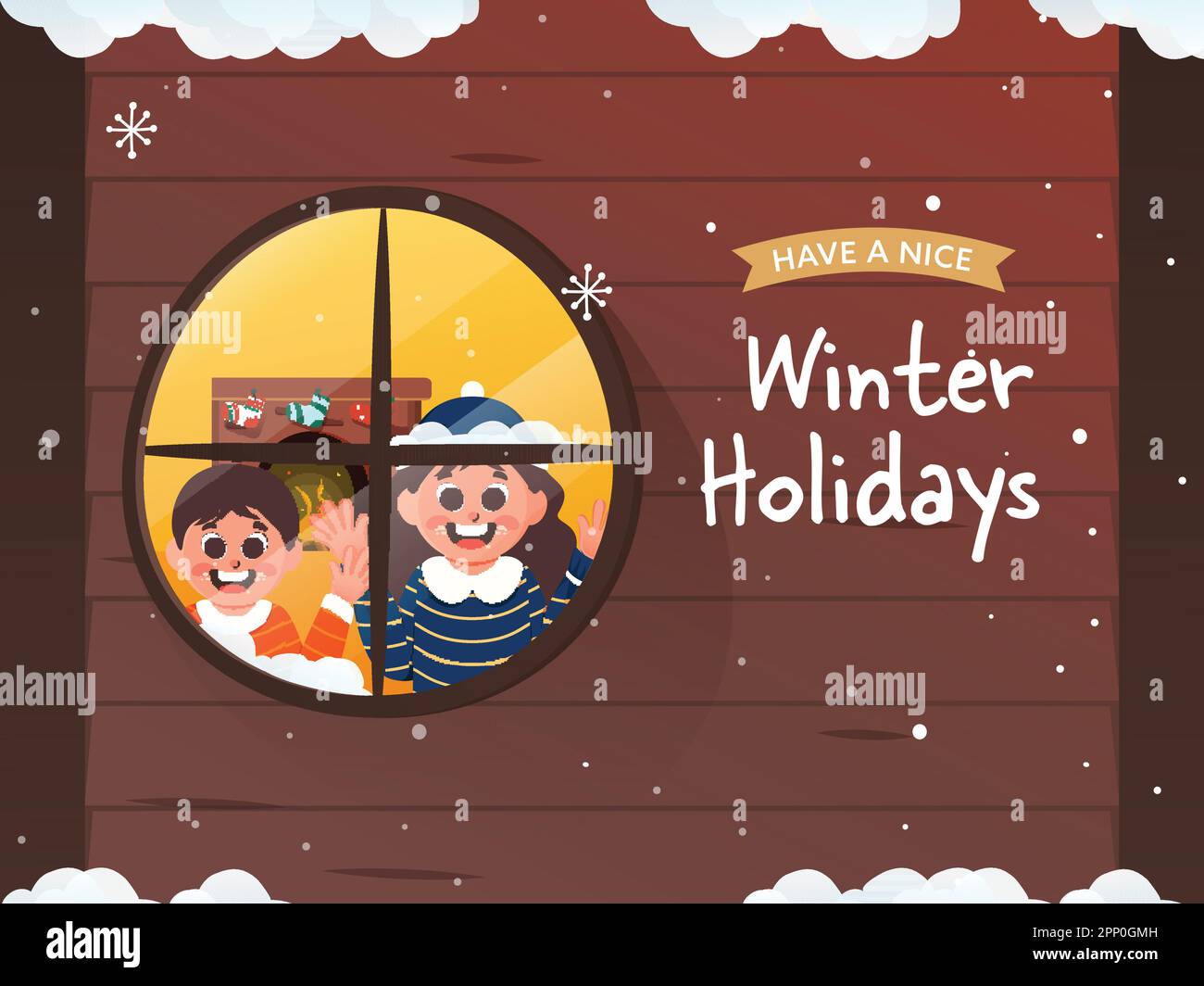 Happy Winter Holidays Poster Design With Cheerful Kids Looking Outside ...