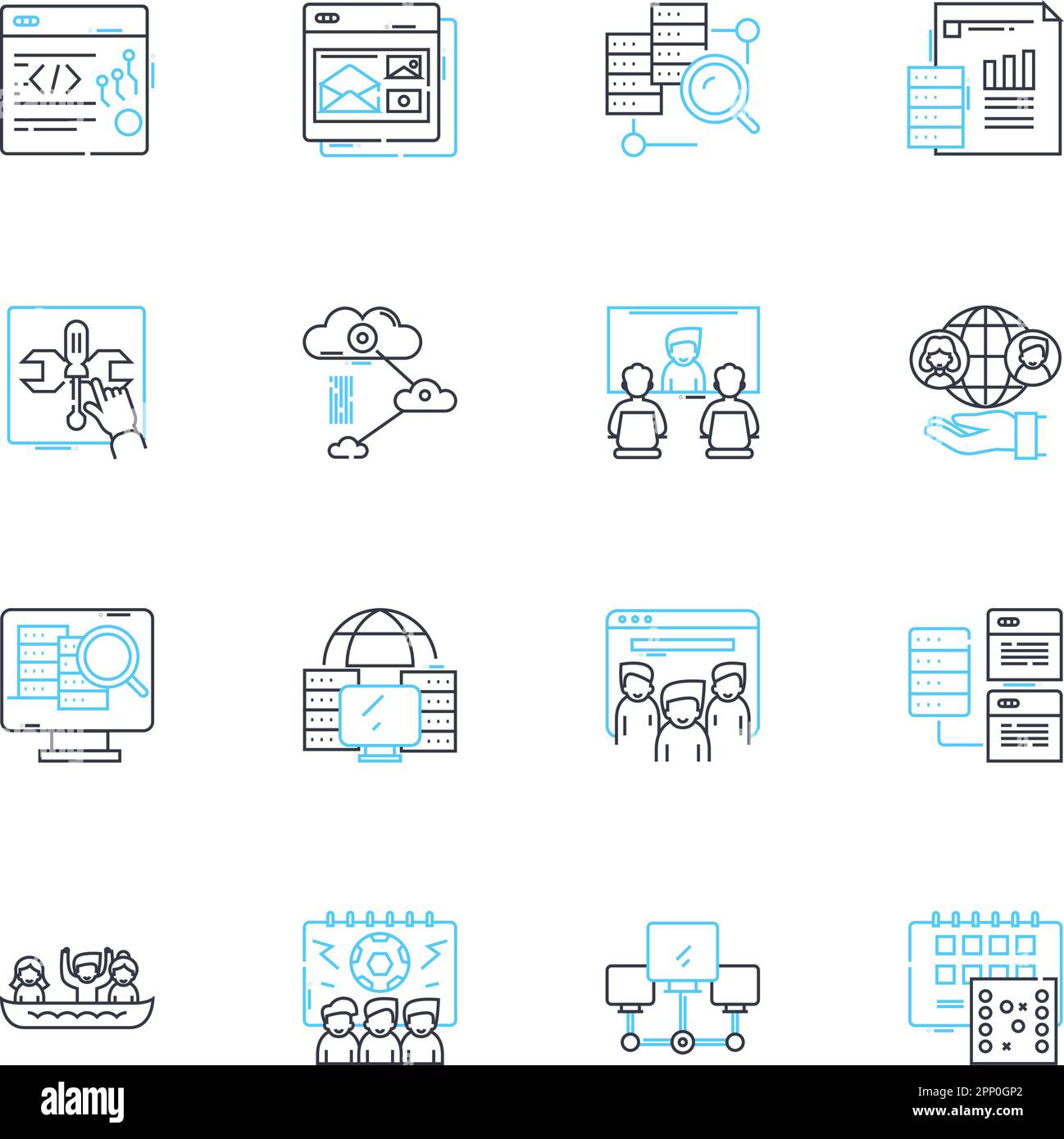 Interacting Linear Icons Set Communicating Engaging Collaborating