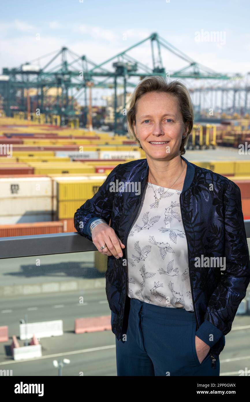Antwerp, Belgium. 21st Apr, 2023. Antwerp harbor alderwoman Annick De ...