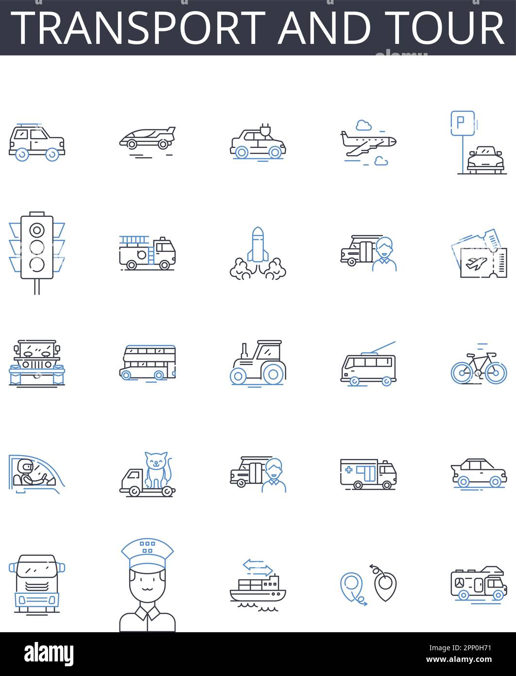 Transport and tour line icons collection. Commute, Travel, Journey ...