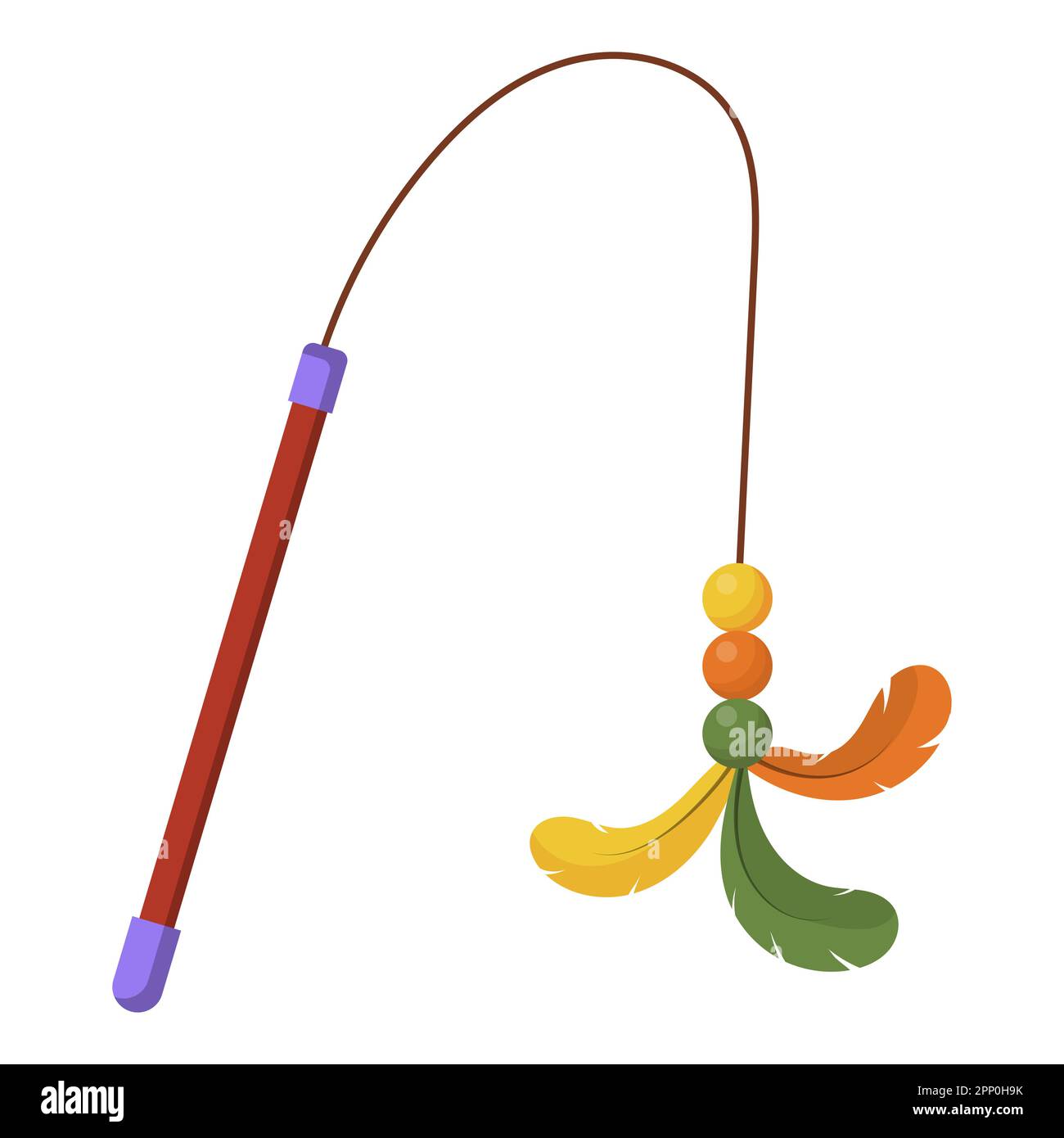 Cartoon insulated wand with a feather and fluffy multicolored balls on ...