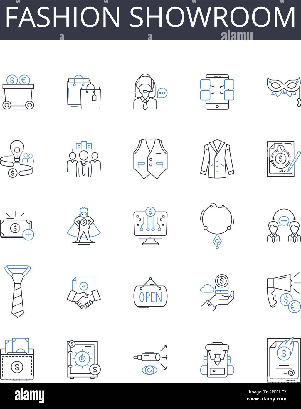 Fashion showroom line icons collection. Synergy, Collaboration ...