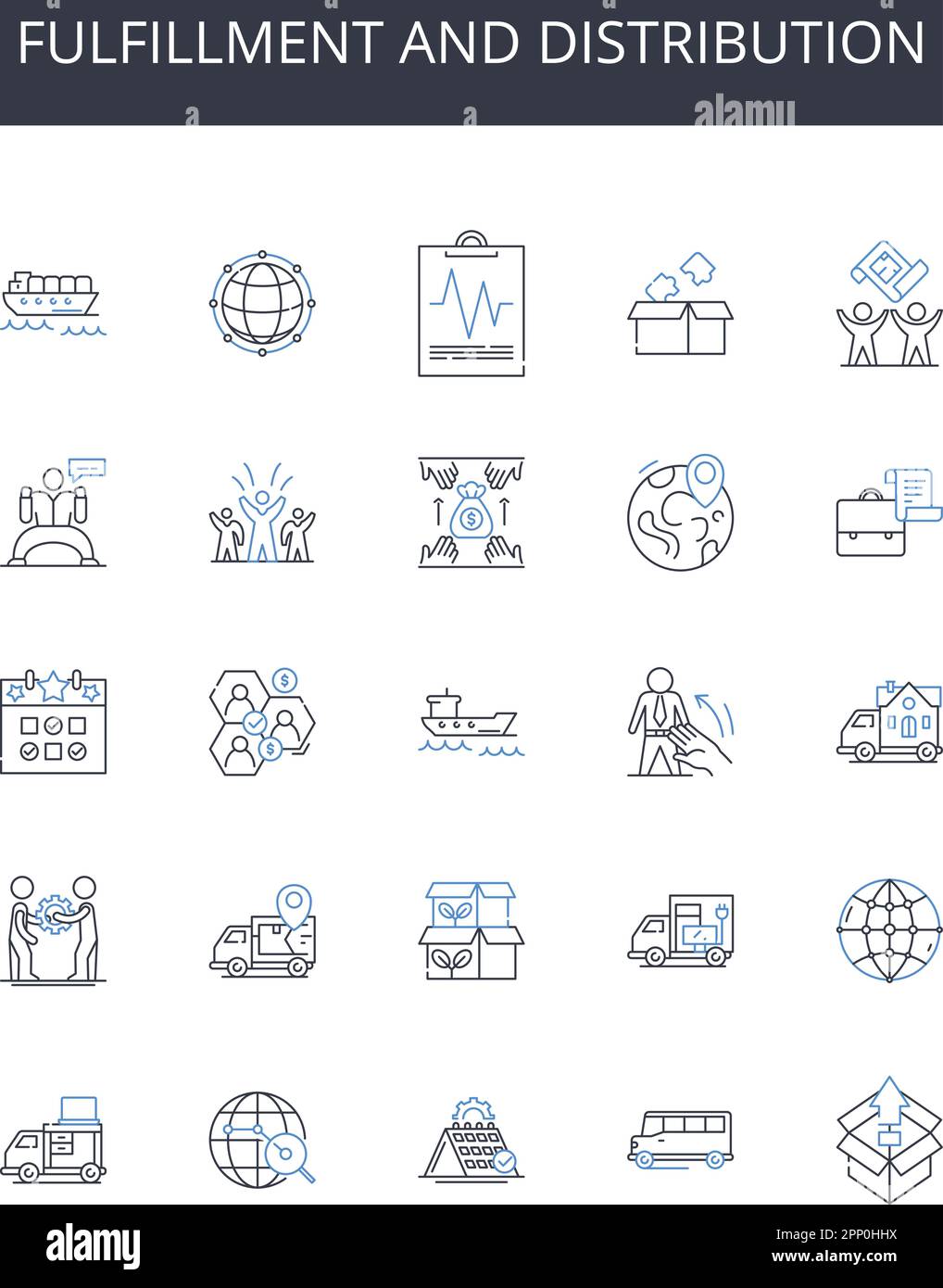 Fulfillment and Distribution line icons collection. Accomplishment ...