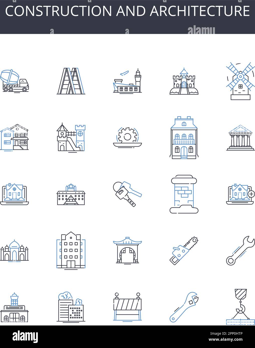 Construction And Architecture Line Icons Collection Building Design
