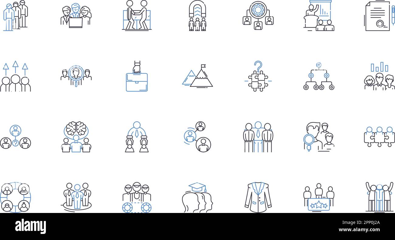 Staff huddle line icons collection. Collaboration, Communication, Teamwork, Engagement, Focus ...