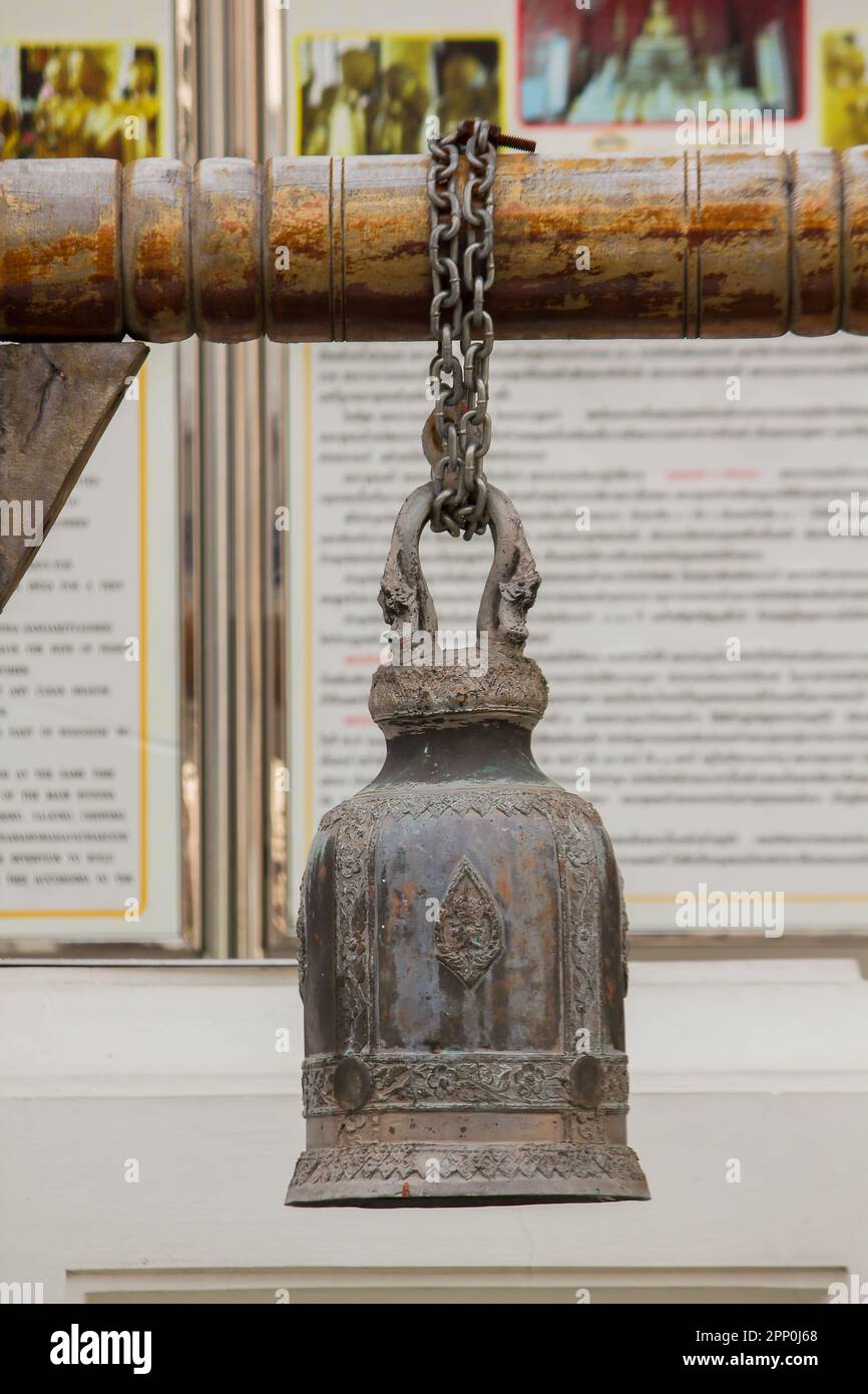 Big brass bells are commonly hung in Thai temples Stock Photo - Alamy