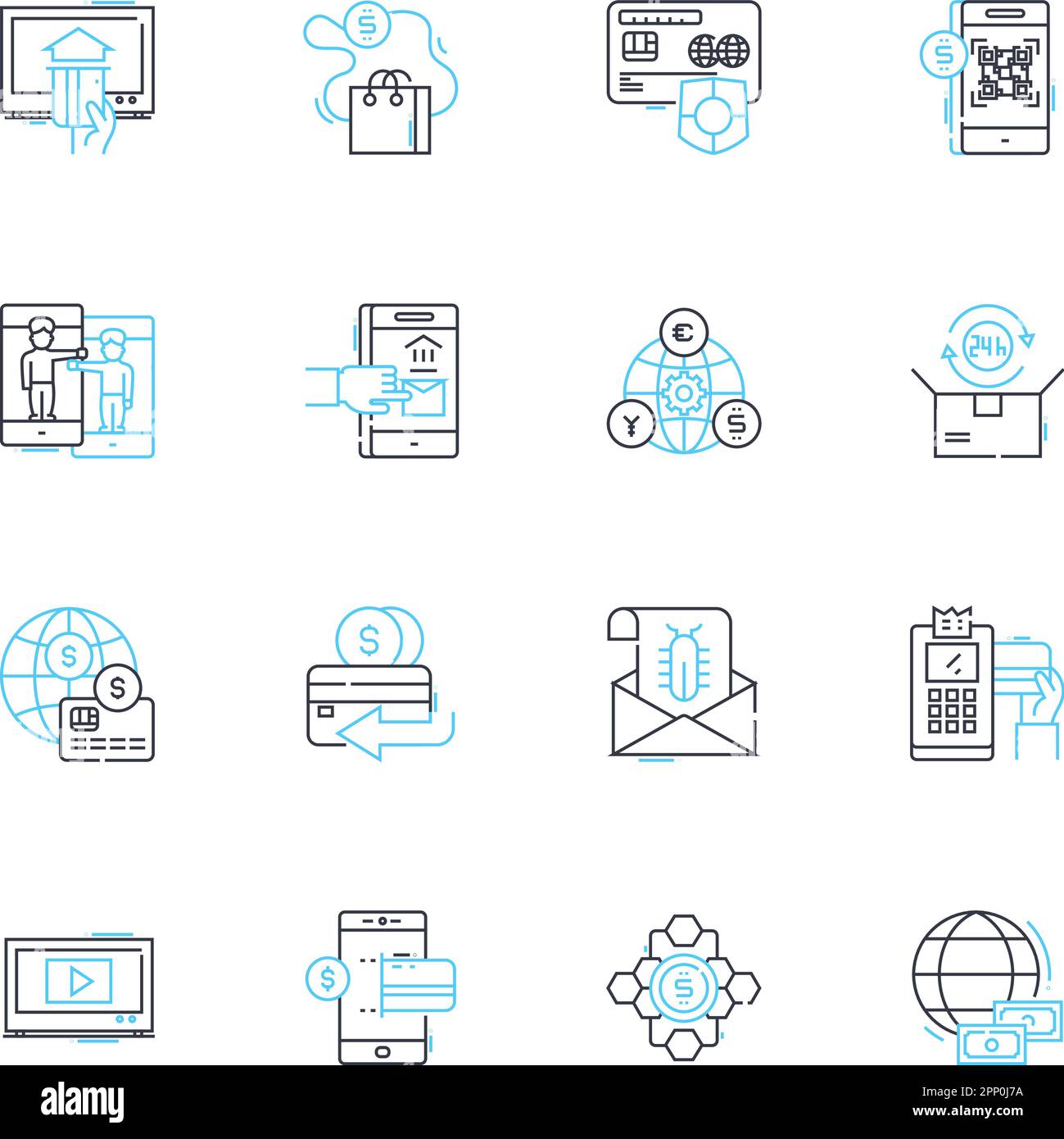 Debit card linear icons set. Transaction, Withdrawal, PIN, Balance ...