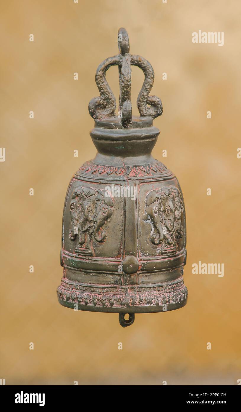 Big brass bells are commonly hung in Thai temples Stock Photo - Alamy