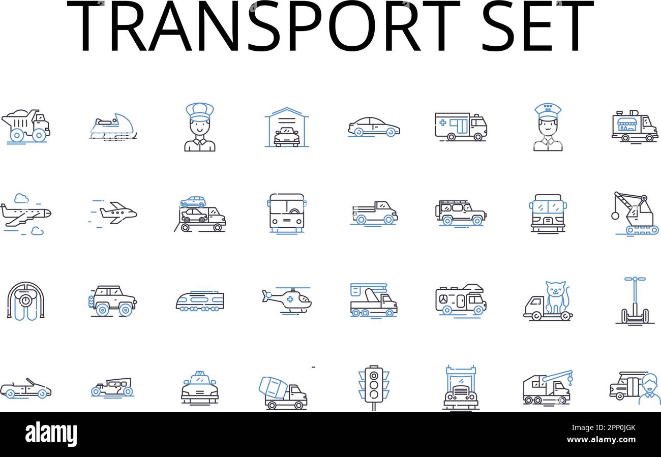 Transport set line icons collection. Health kit, Travel bag ...