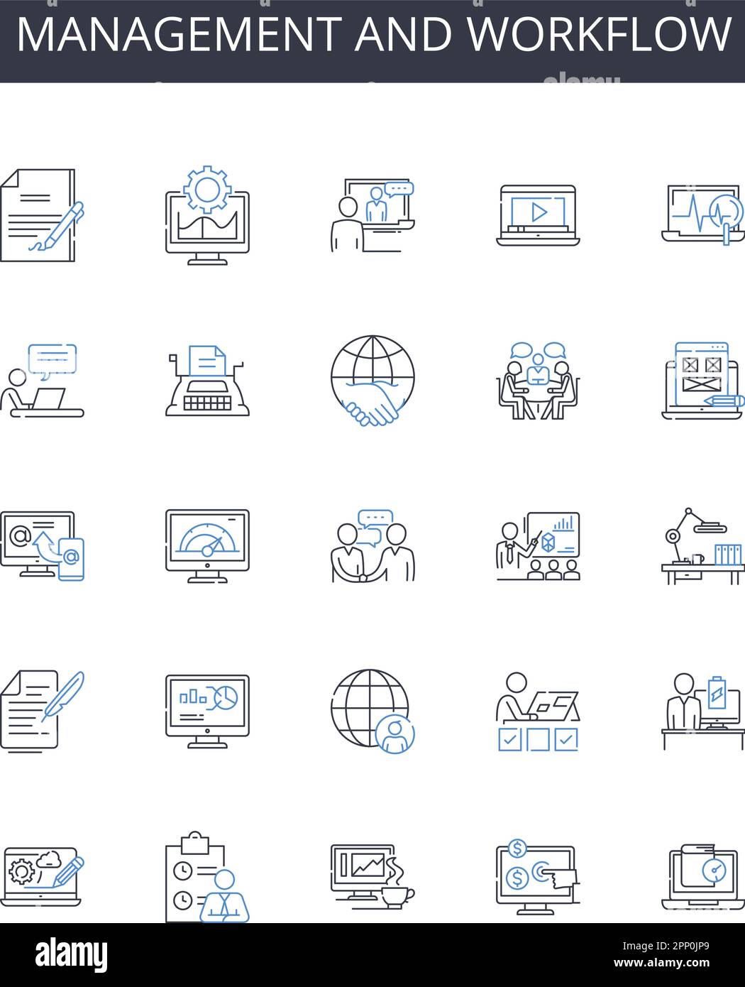 Management And Workflow Line Icons Collection Administration