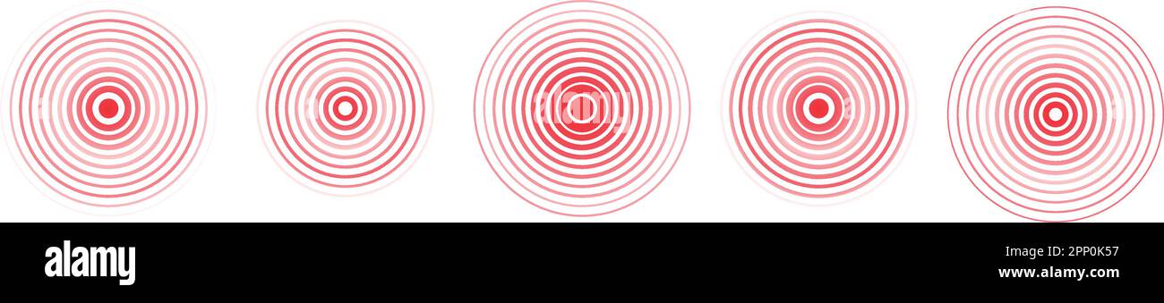 Circle red earthquake icon set. Round vibration graphic or red alert ...