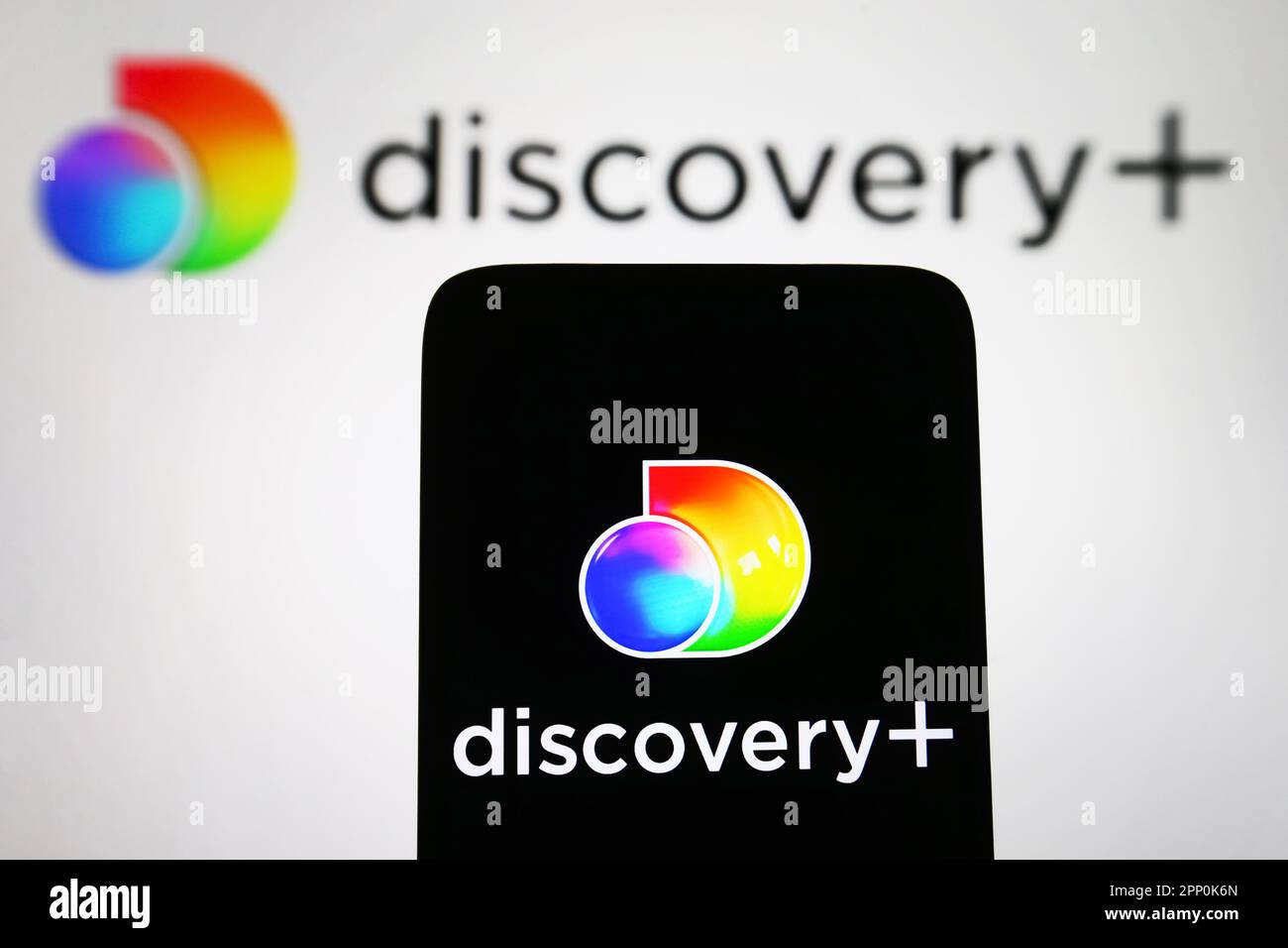 In this photo illustration, Discovery+ (Discovery Plus) logo is seen on ...
