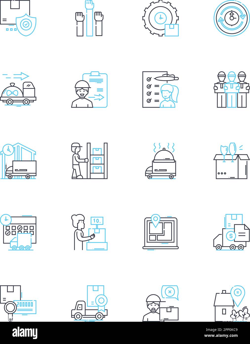 Supply chain management linear icons set. Logistics, Procurement ...