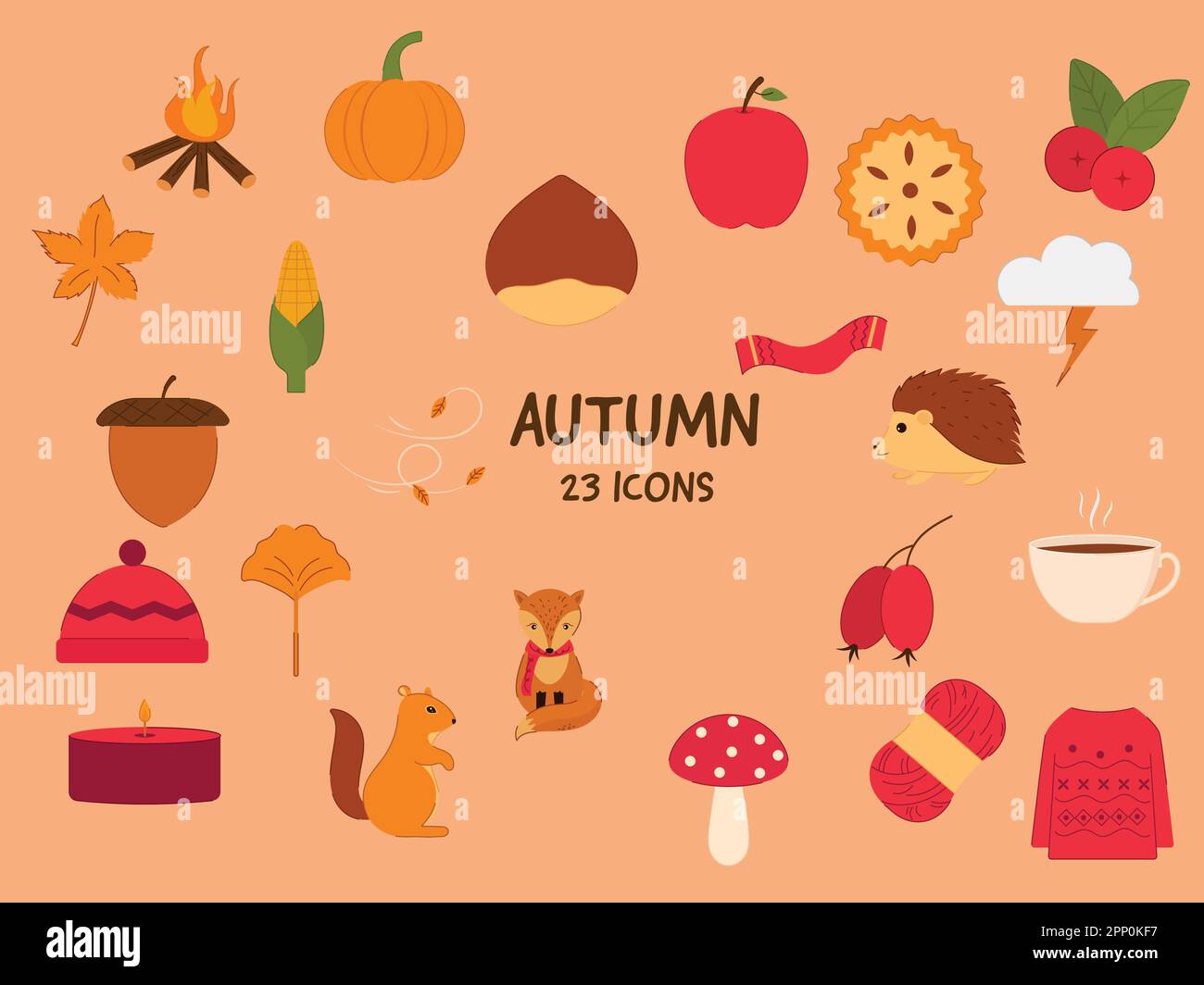 Set Of 23 Autumn Icon Or Symbol On Peach Background Stock Vector Image ...