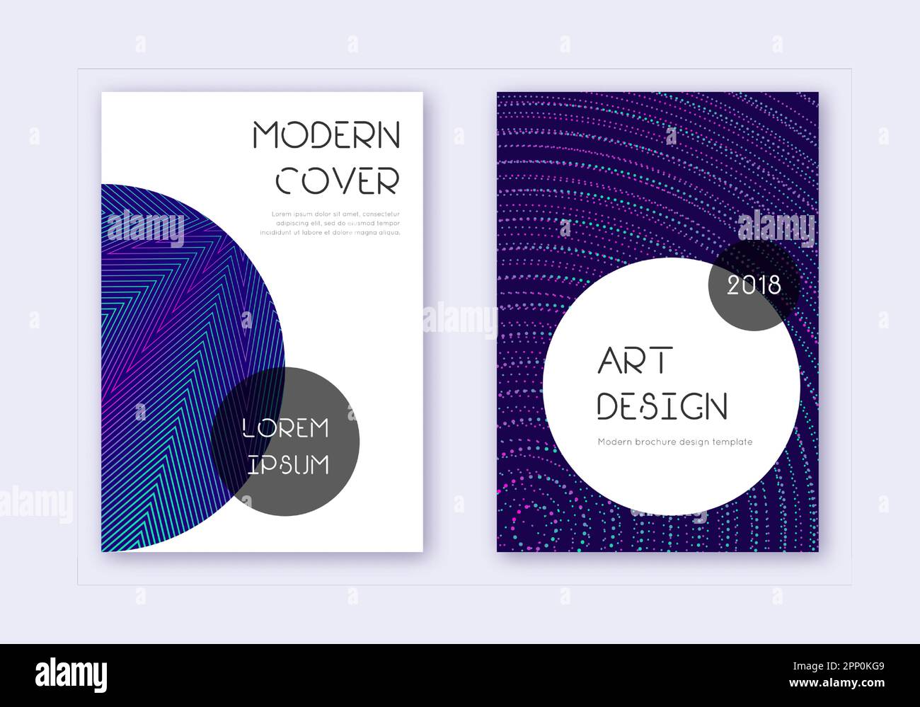 Trendy cover design template set. Neon abstract lines on dark blue ...