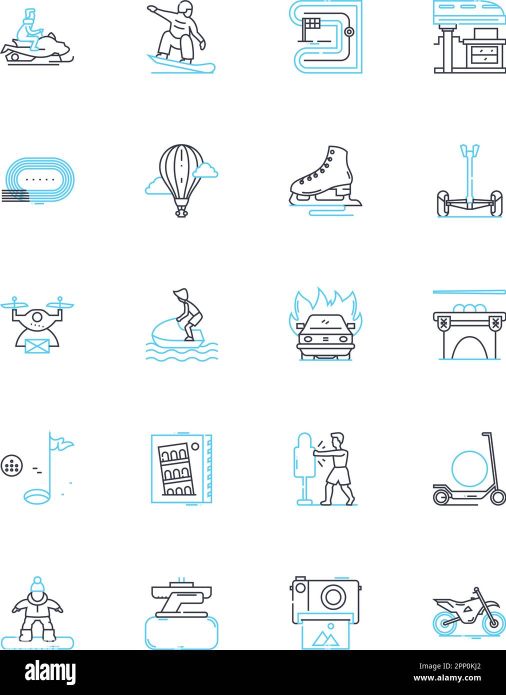 Pleasure amusement linear icons set. Bliss, Thrill, Joy, Delight ...